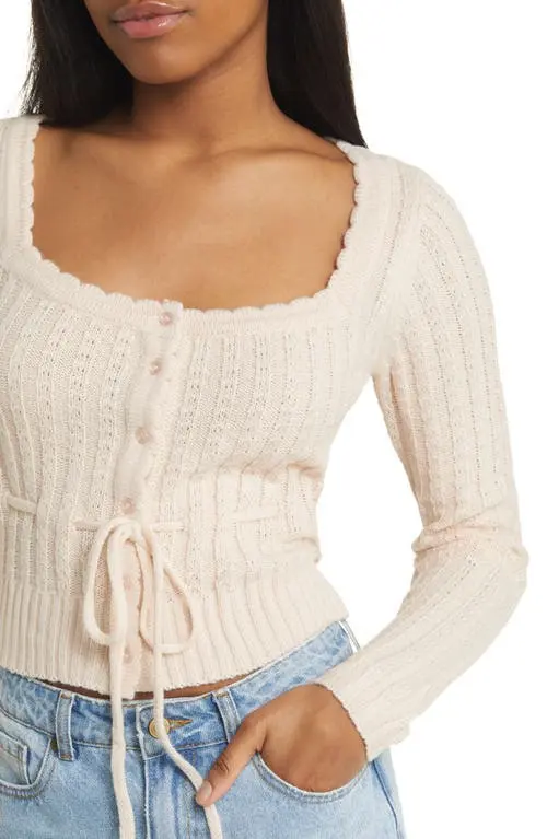ALL IN FAVOR Drawstring Square Neck Cardigan - Blush