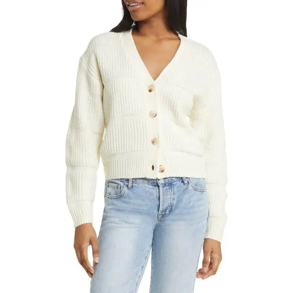 ALL IN FAVOR Mixed Stitch V-neck Cardigan