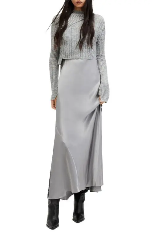 Breeze Vape Mint Satin Slip Dress with Crochet Knit Sweater by Miou Muse  Small Women's Sweater Dresses - Lulus