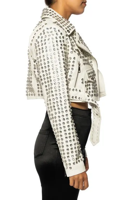 Azalea Wang Gazette Studded Faux Leather Moto Jacket - White