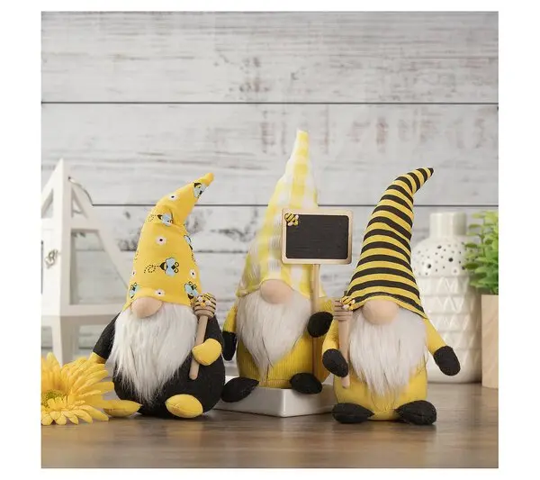 NORTHLIGHT Yellow Gingham Hat Spring Gnome With Chalk Board