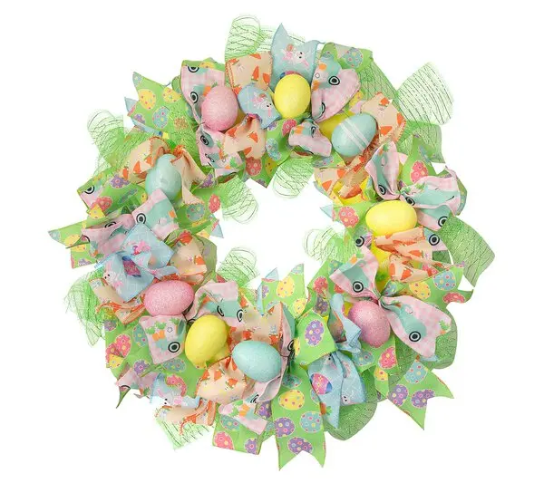 NORTHLIGHT Pastel Easter Egg & Ribbons Wreath 2-inch Unlit - One-color