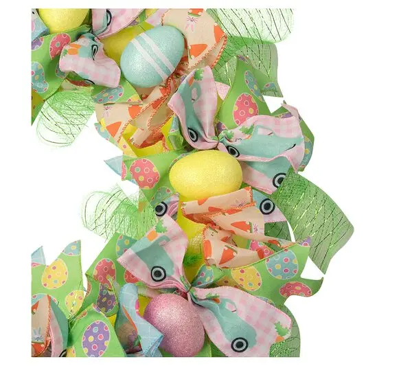 NORTHLIGHT Pastel Easter Egg & Ribbons Wreath 2-inch Unlit