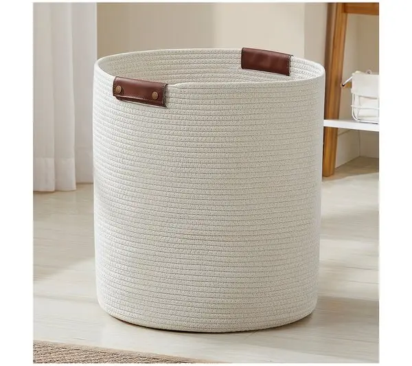 ORNAVO HOME L Rope Laundry Storage Basket With Eather Handles - One-color