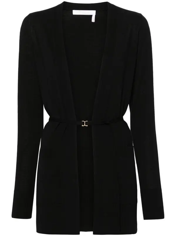 Chloé Wool Cardigan With Belt - Black