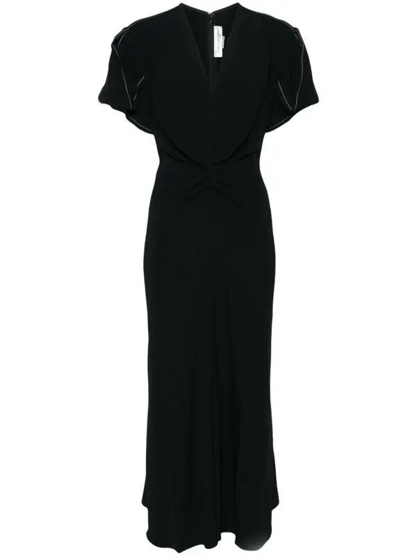 Victoria Beckham Gathered-detail Crepe Dress - Black