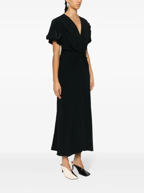Victoria Beckham Gathered-detail Crepe Dress - Black