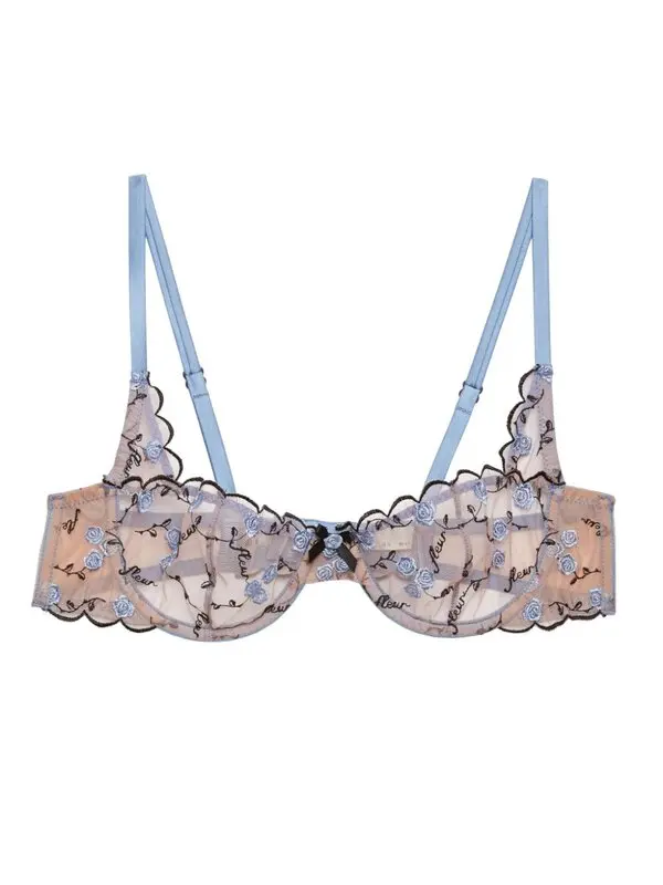 FLEUR DU MAL Rose And Vine Embroidered Balconette Bra - Purple