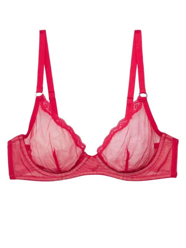 Fleur Du Mal Sheer Tulle Demi Bra - Red