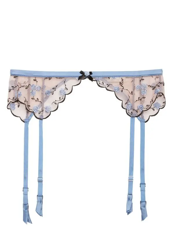 FLEUR DU MAL Rose And Vine-embroidery Garter Belt