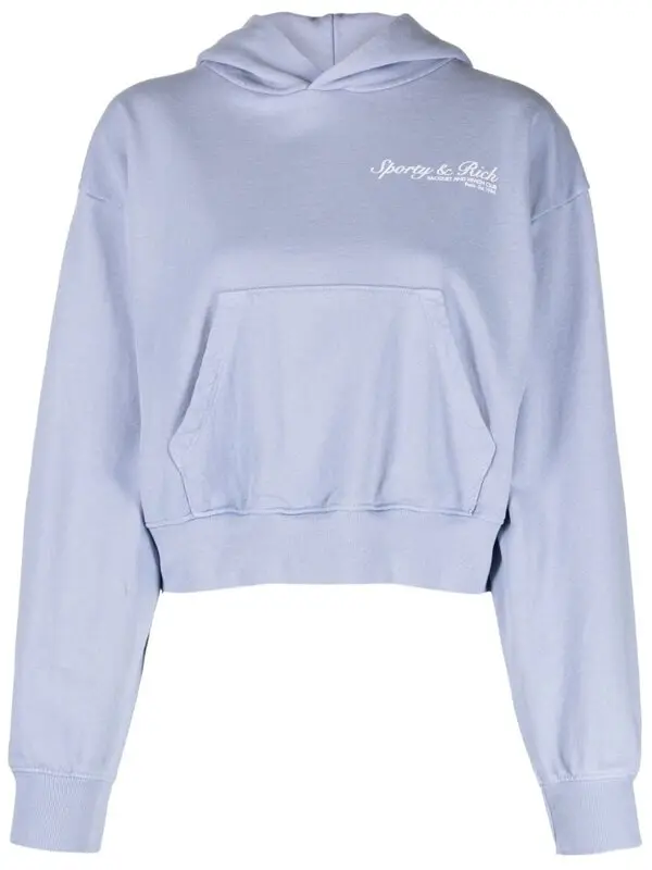 SPORTY & RICH Logo-print Cropped Hoodie - Blue