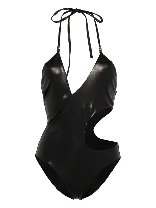 Versace Greca Cut-out Halterneck Swimsuit - Black