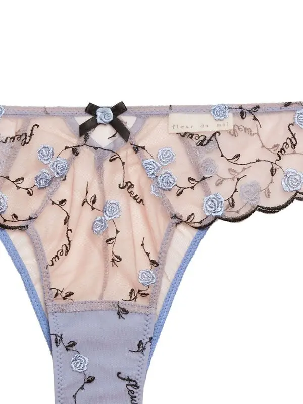 FLEUR DU MAL Rose And Vine Embroidered Cheeky Briefs