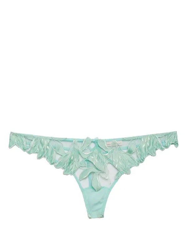 FLEUR DU MAL Lily Embroidered Hipster Thong - Green