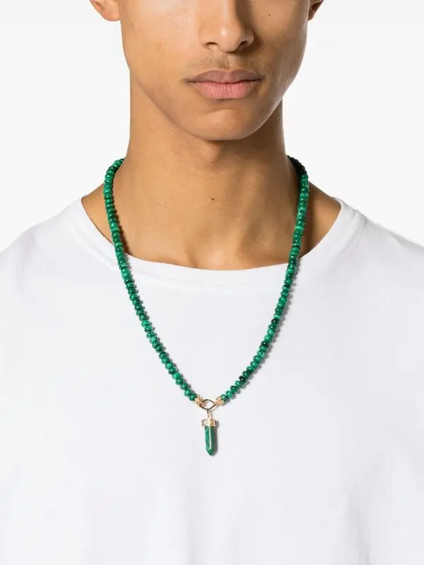 SYDNEY EVAN 14kt Yellow Gold Malachite Beaded Pendant Necklace