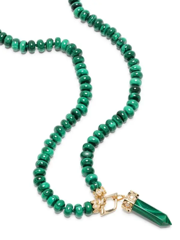 SYDNEY EVAN 14kt Yellow Gold Malachite Beaded Pendant Necklace