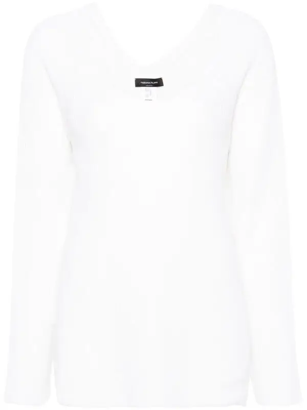 Fabiana Filippi U-neck Ribbed-knit Jumper - White