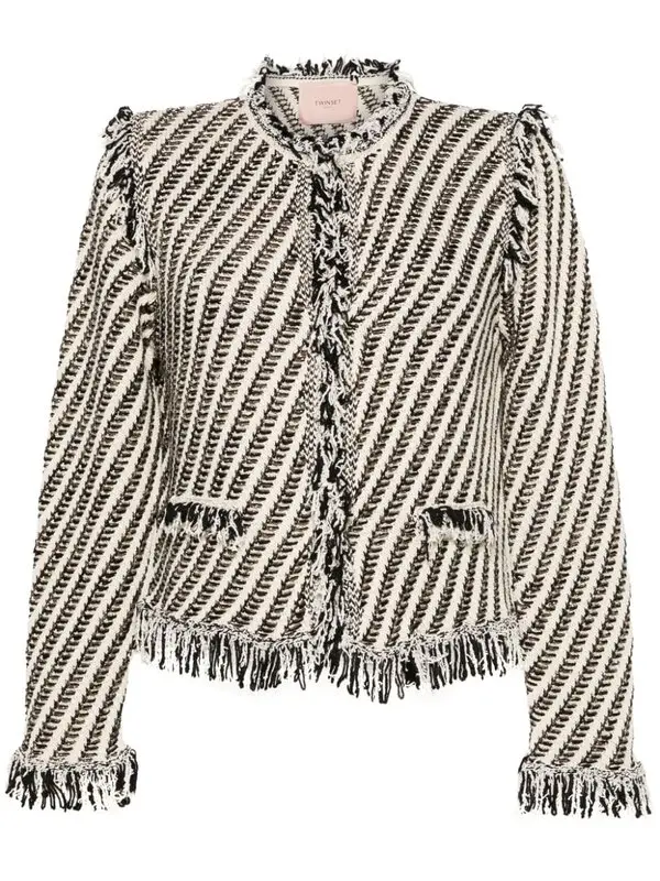 TWINSET Fringed Jacquard Jacket - Black