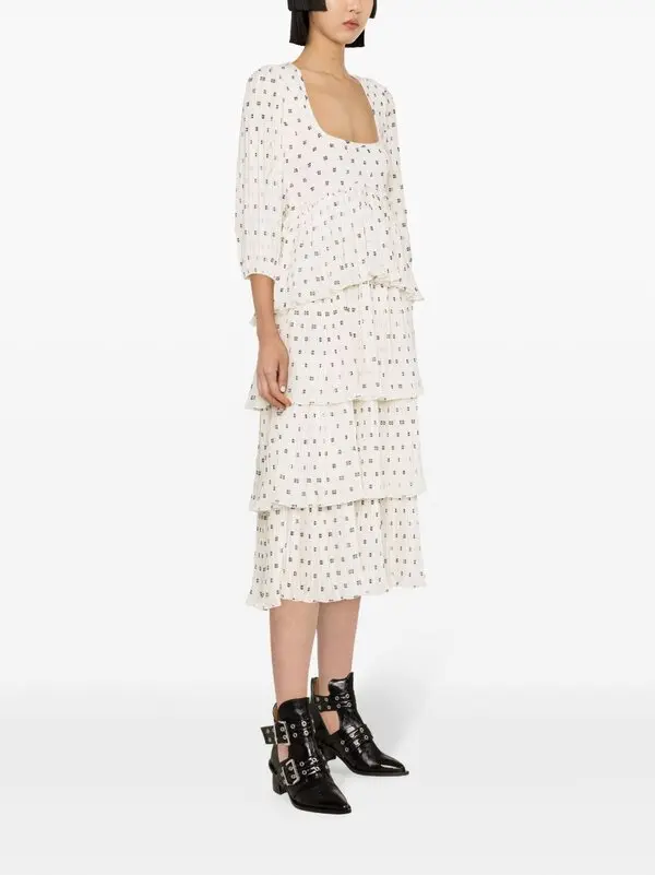 Ganni Monogram-Print Pleated Midi Dress In Neutrals - 69% Off | Editorialist