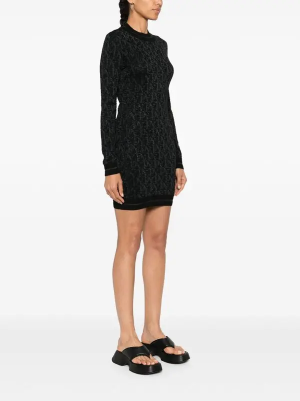 Palm Angels Monogram-jacquard Mini Dress - Black