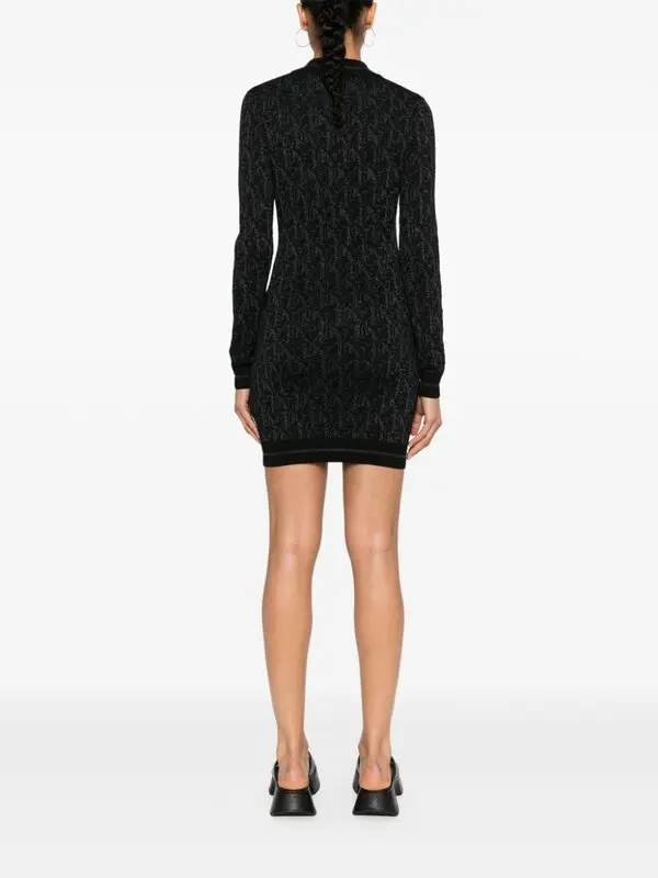 Palm Angels Monogram-jacquard Mini Dress - Black