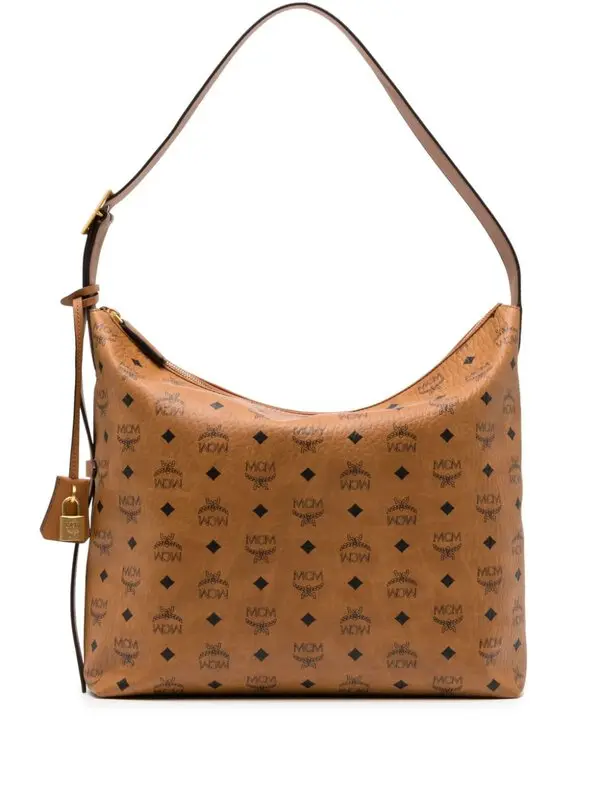 Mcm Aren Visetos-print Leather Shoulder Bag - Brown