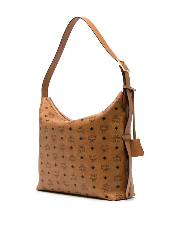 Mcm Aren Visetos-print Leather Shoulder Bag - Brown