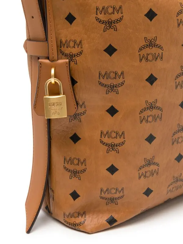Mcm Aren Visetos-print Leather Shoulder Bag - Brown