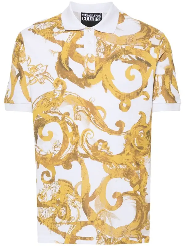 Versace Watercolour Couture Polo Shirt - White