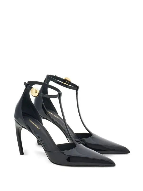 FERRAGAMO T-strap 85mm Patent Leather Pumps