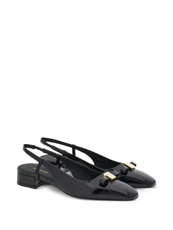 FERRAGAMO Bow-detail Leather Slingback Pumps - Black