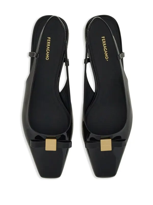 FERRAGAMO Bow-detail Leather Slingback Pumps - Black