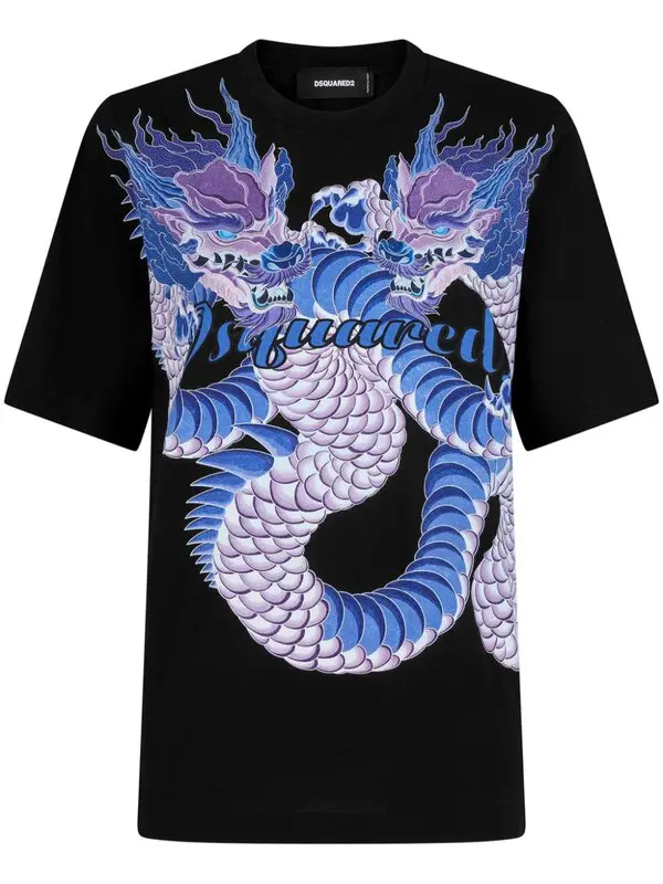 Dsquared2 Dragon Print Cotton T-shirt - Black