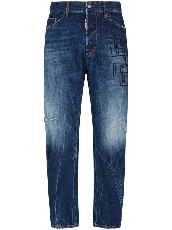 Dsquared2 Icon-print Straight-leg Jeans - Blue