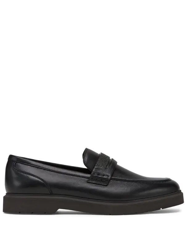 Brunello Cucinelli Monili-embellished Leather Loafers - Black