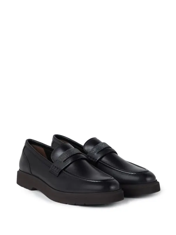 Brunello Cucinelli Monili-embellished Leather Loafers - Black