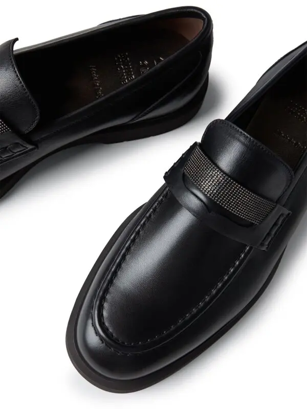 Brunello Cucinelli Monili-embellished Leather Loafers - Black