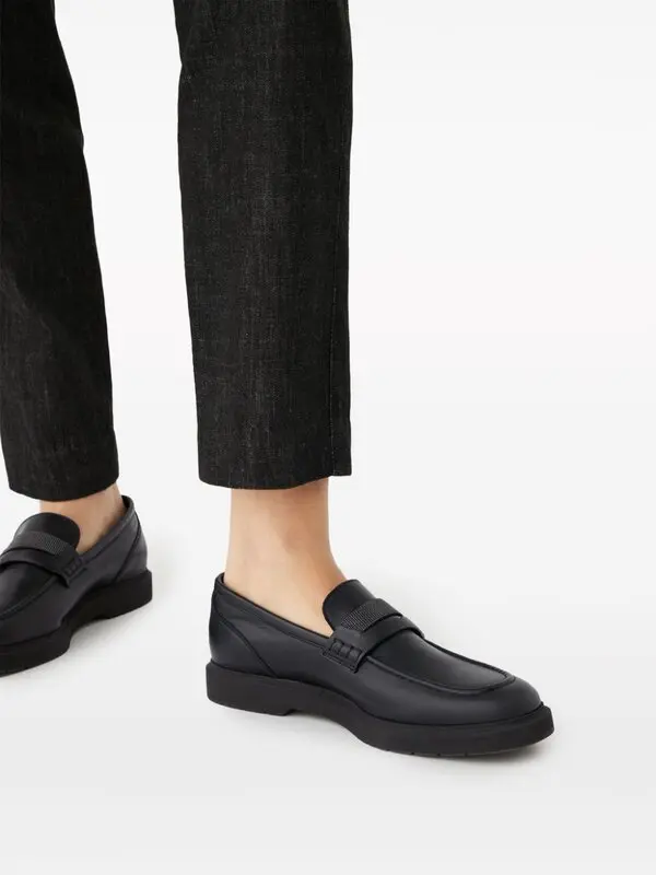 Brunello Cucinelli Monili-embellished Leather Loafers - Black