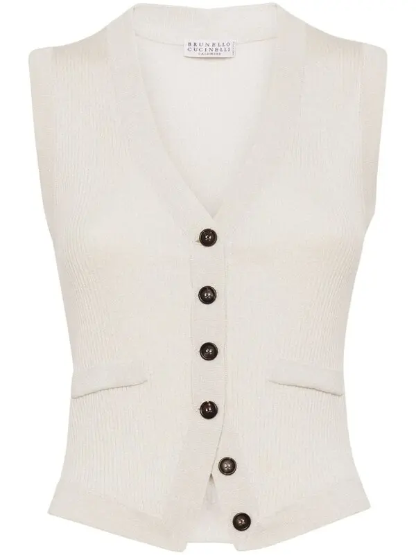 Brunello Cucinelli V-neck Fine-ribbed Vest - White