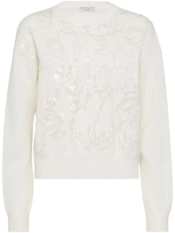 Brunello Cucinelli Sequin-embellished Crew-neck Jumper - White