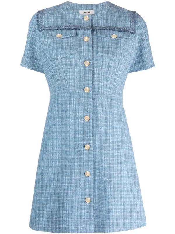 Sandro Button-Up Tweed Dress In Blue - 40% Off | Editorialist
