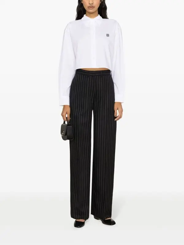 Sandro Cropped Poplin Cotton Shirt With Double S Embroidery - White