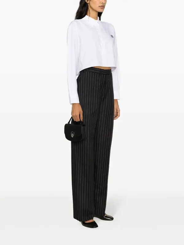 Sandro Cropped Poplin Cotton Shirt With Double S Embroidery - White