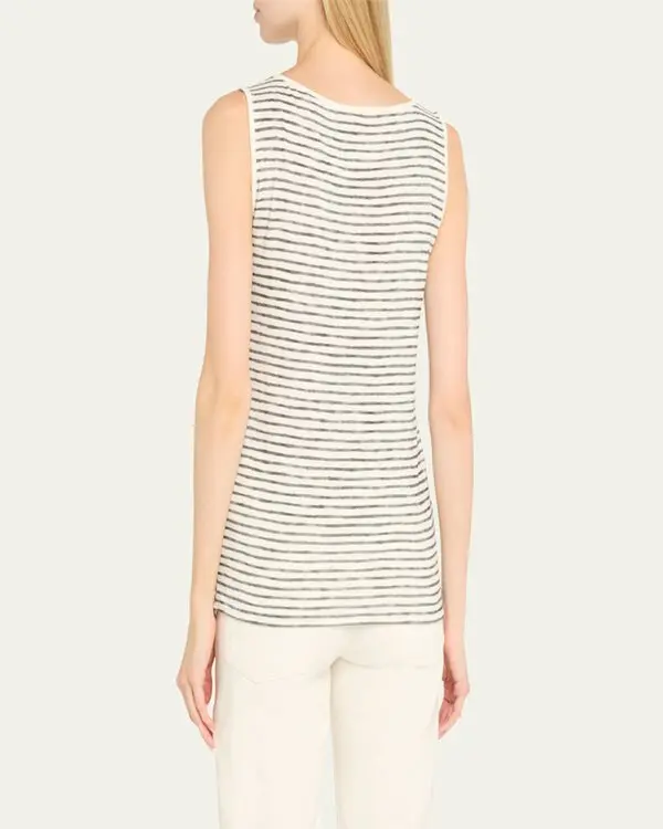 Majestic Filatures Stretch Linen Stripe Tank Top