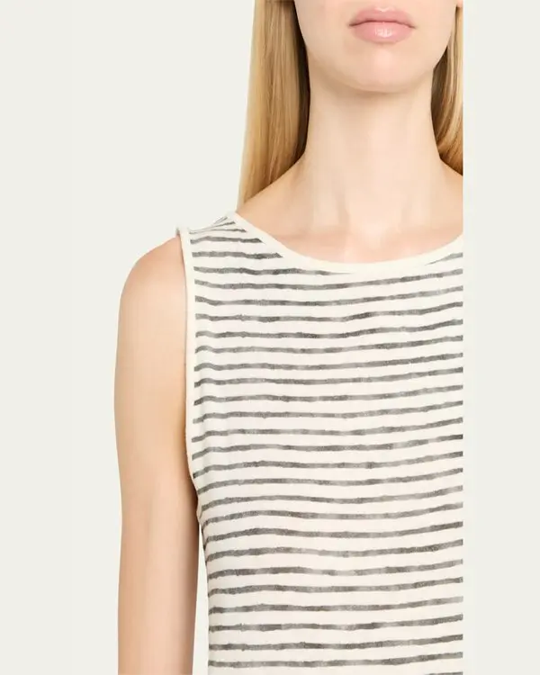 Majestic Filatures Stretch Linen Stripe Tank Top