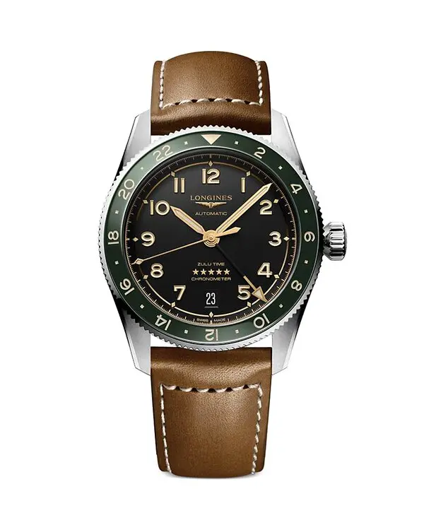 LONGINES Spirit Zulu Time 39mm Strap Watch - Black/brown
