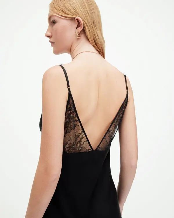 Allsaints Immy Lace Trim V-Neck Midi Slip Dress In Black - 40% Off |  Editorialist