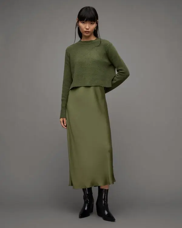 all saints dress green All Saints Cathedral- 100% Silk Satin French Gothic V Neck Slip Dress – The  Photographist Home main image 0