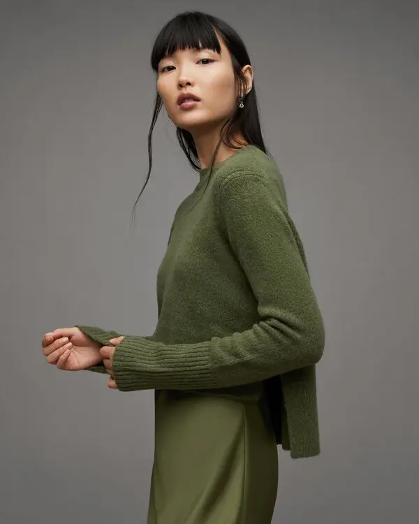 green slip dress with sweater Green Cross Knit Crop Sweater A-line Slip Dress – Wonderland Case