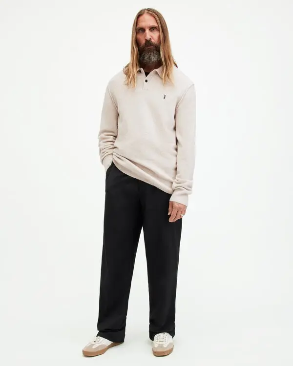 ALLSAINTS Statten Long Sleeve Polo Sweater - Oatmeal White